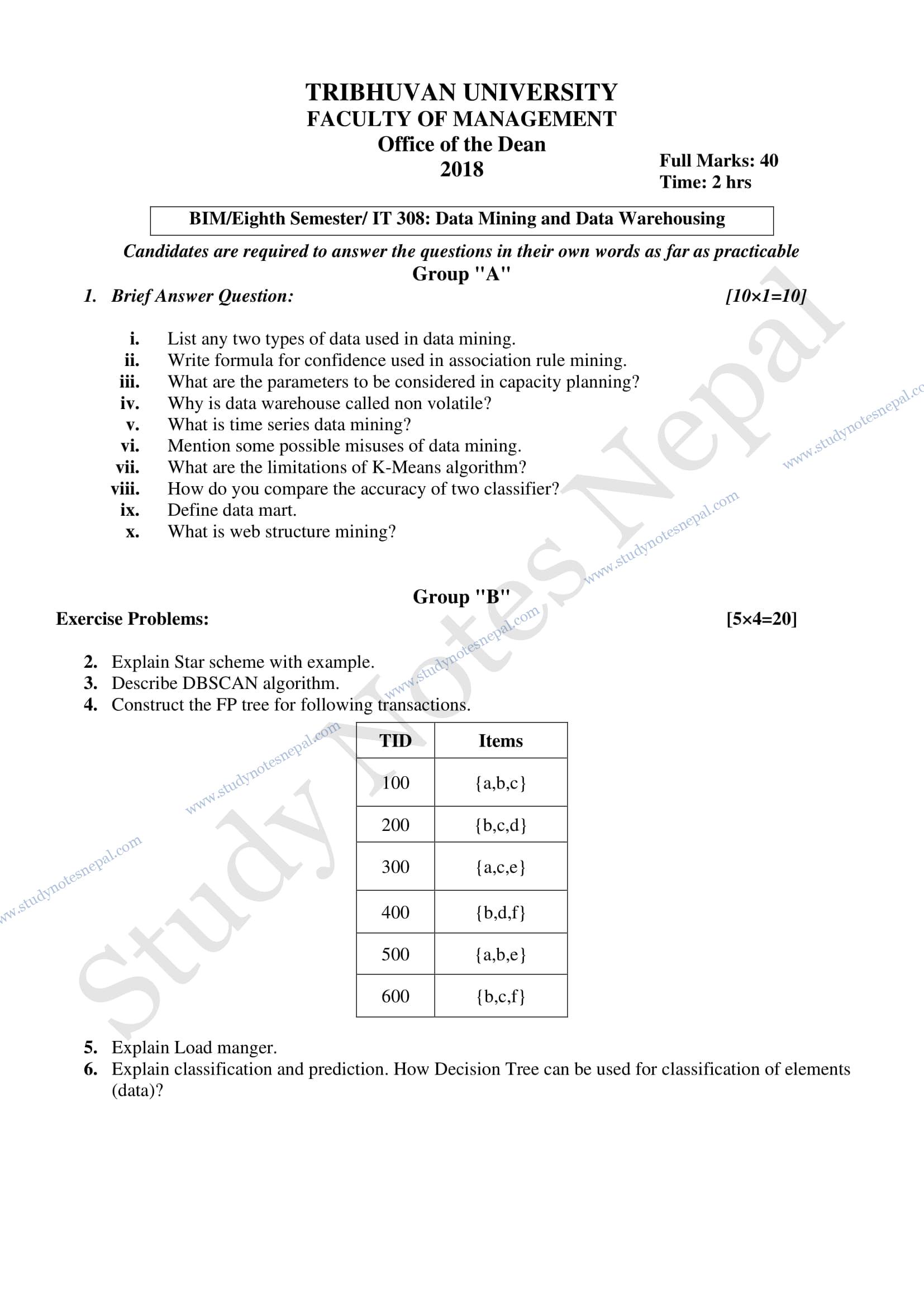 Data Mining and Data Warehousing - Questions Bank » STUDY NOTES NEPAL