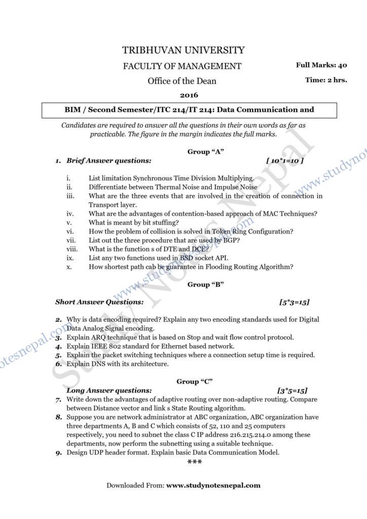 IT 214: Data Communication and Computer Network – STUDY NOTES NEPAL