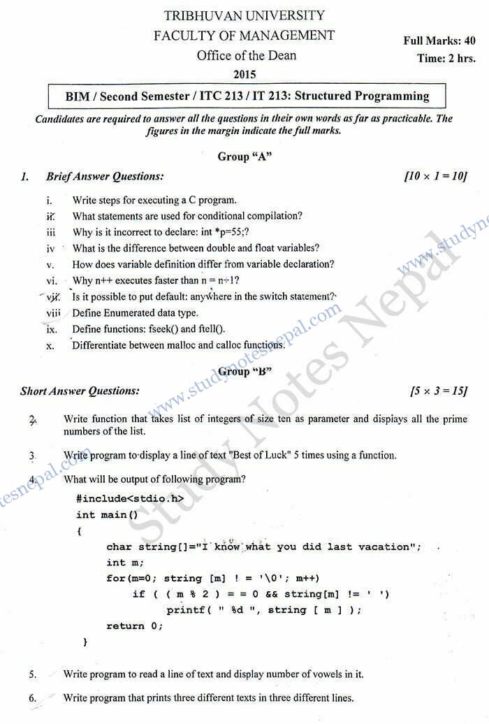 IT 213: Structured Programming -Questions Bank – STUDY NOTES NEPAL