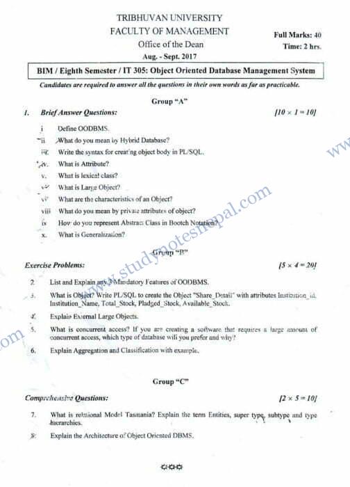 Object Oriented Database Management System - Questions Bank » STUDY ...