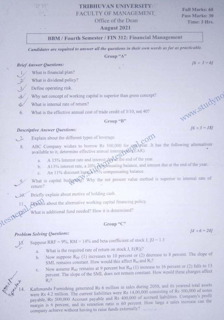 Financial Management | BBM 4th Semester | Questions Bank - STUDY NOTES ...