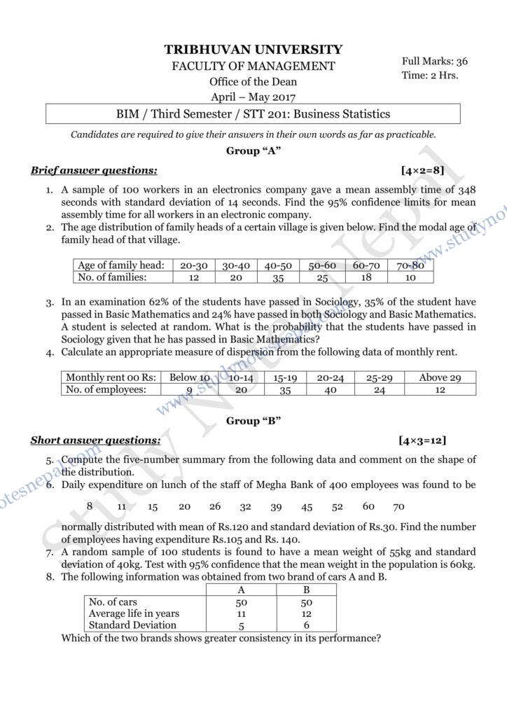 Business Statistics | BIM 3rd Semester | Question Bank » STUDY NOTES NEPAL