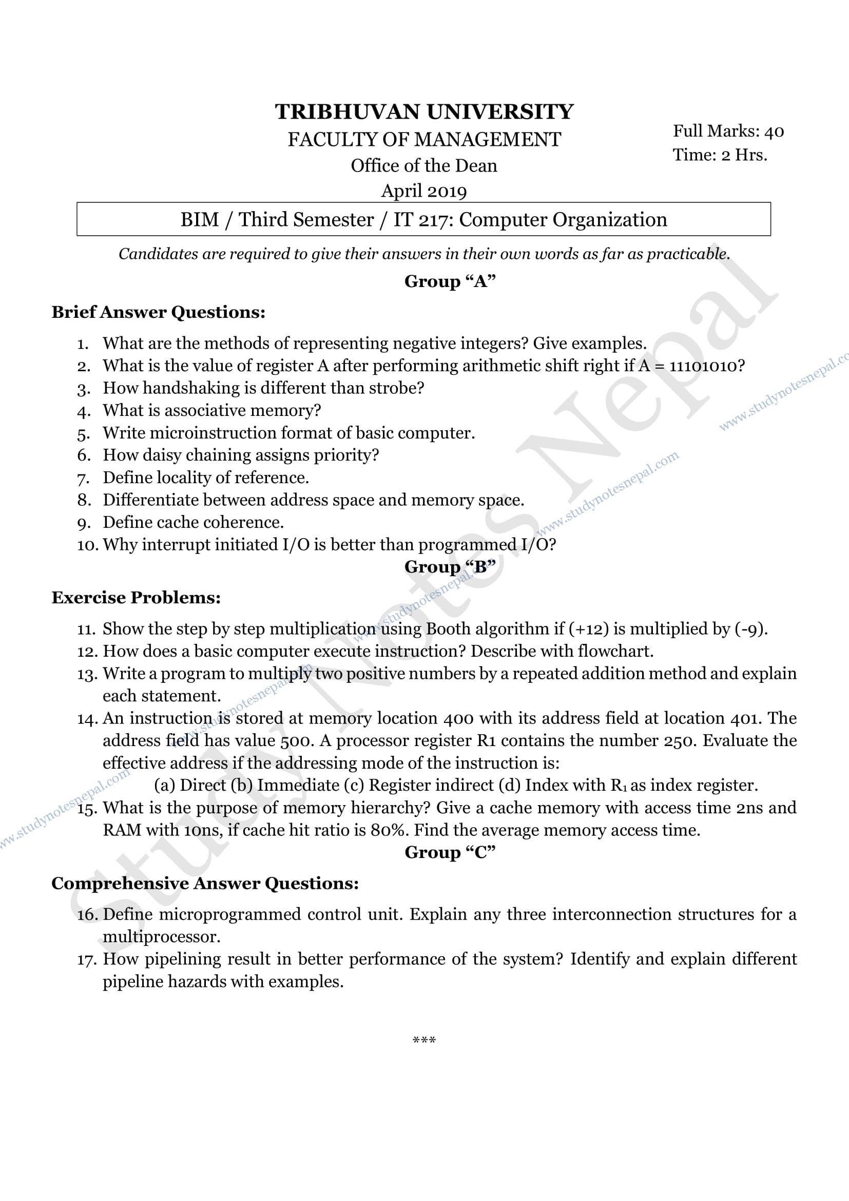 Computer Organization | BIM 3rd Semester | Question Bank » STUDY NOTES ...