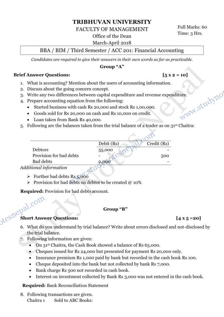 Financial Accounting | BIM 3rd Semester | Question Bank » STUDY NOTES NEPAL