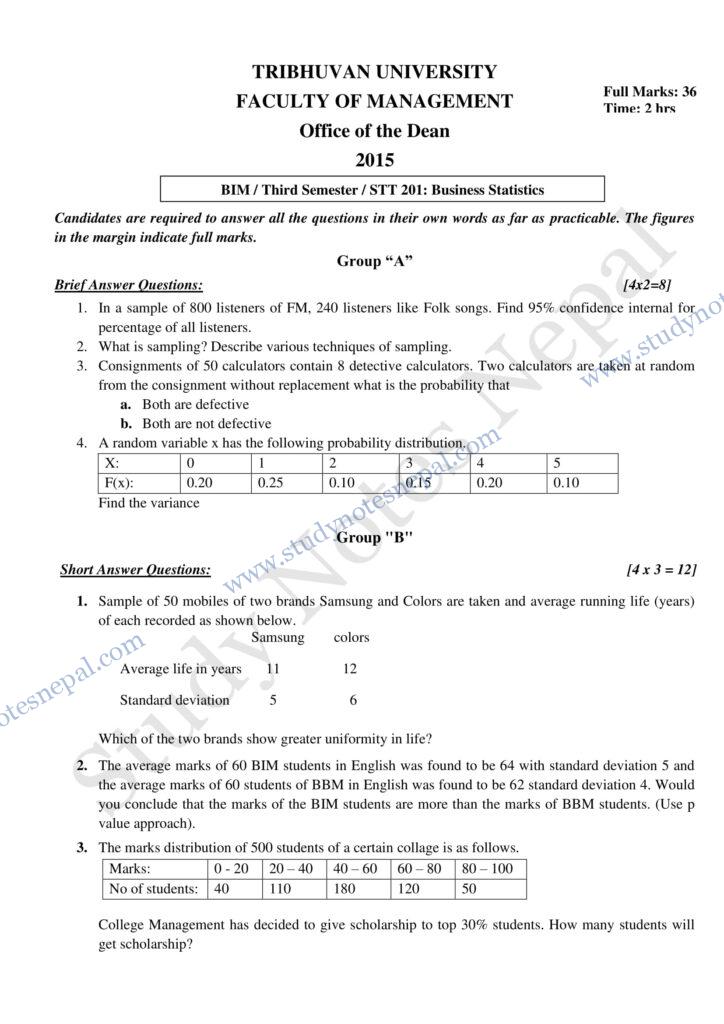 Business Statistics | BIM 3rd Semester | Question Bank » STUDY NOTES NEPAL