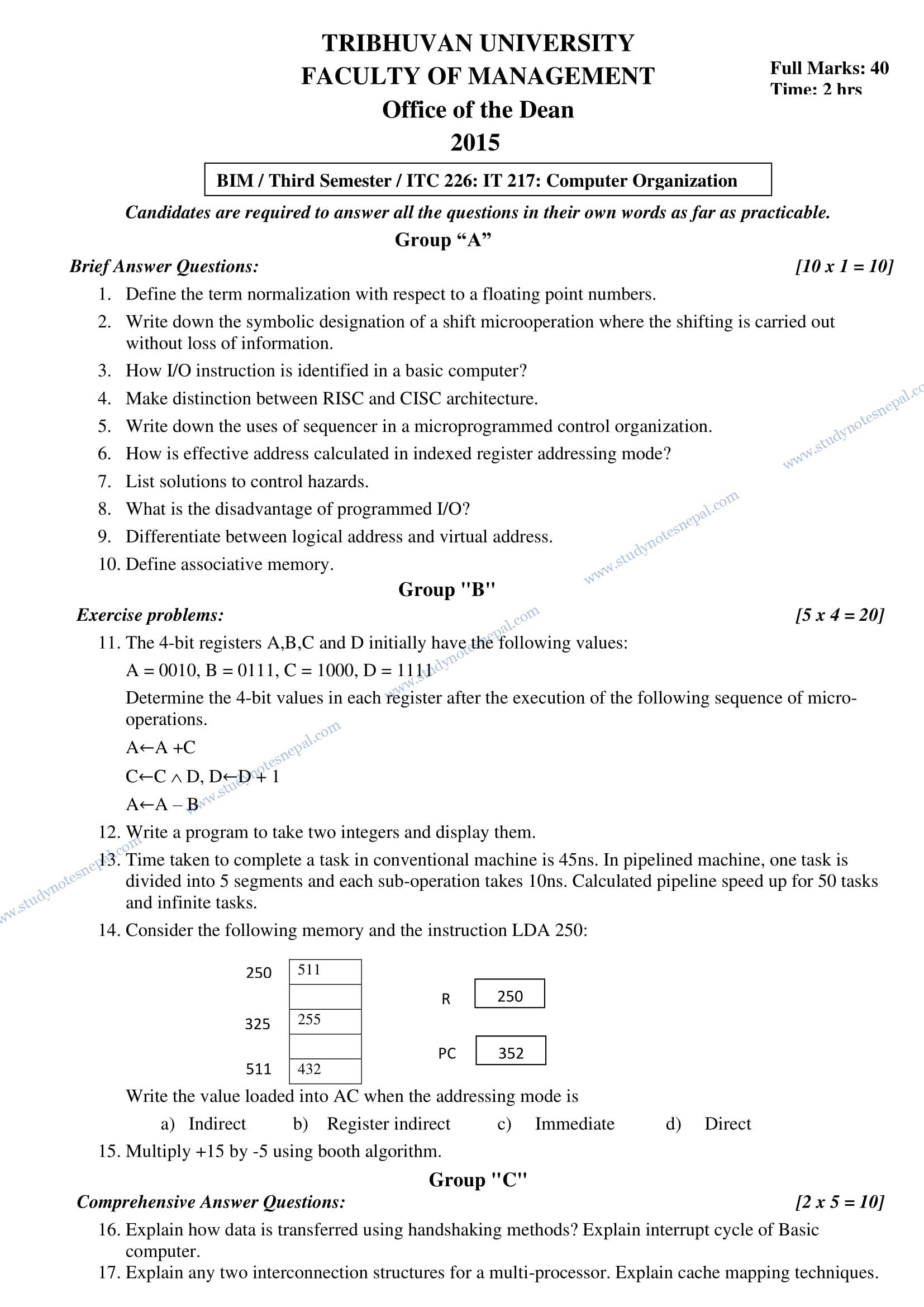 Computer Organization | BIM 3rd Semester | Question Bank » STUDY NOTES ...