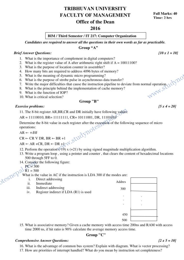 Computer Organization | BIM 3rd Semester | Question Bank » STUDY NOTES ...