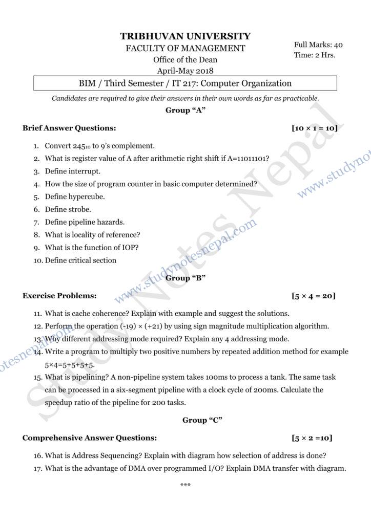 Computer Organization | BIM 3rd Semester | Question Bank » STUDY NOTES ...