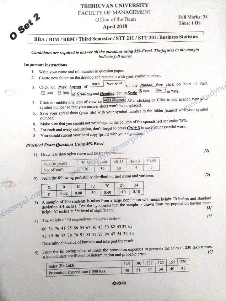 Business Statistics | Practical Old Question Paper | BIM, BBA, BBM