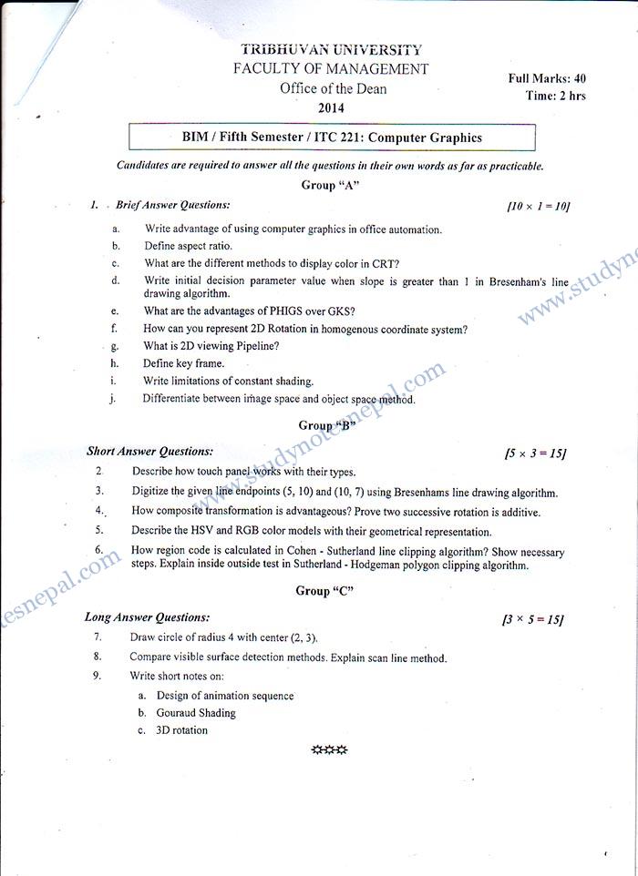IT 221: Computer Graphics | BIM | Question Bank – STUDY NOTES NEPAL