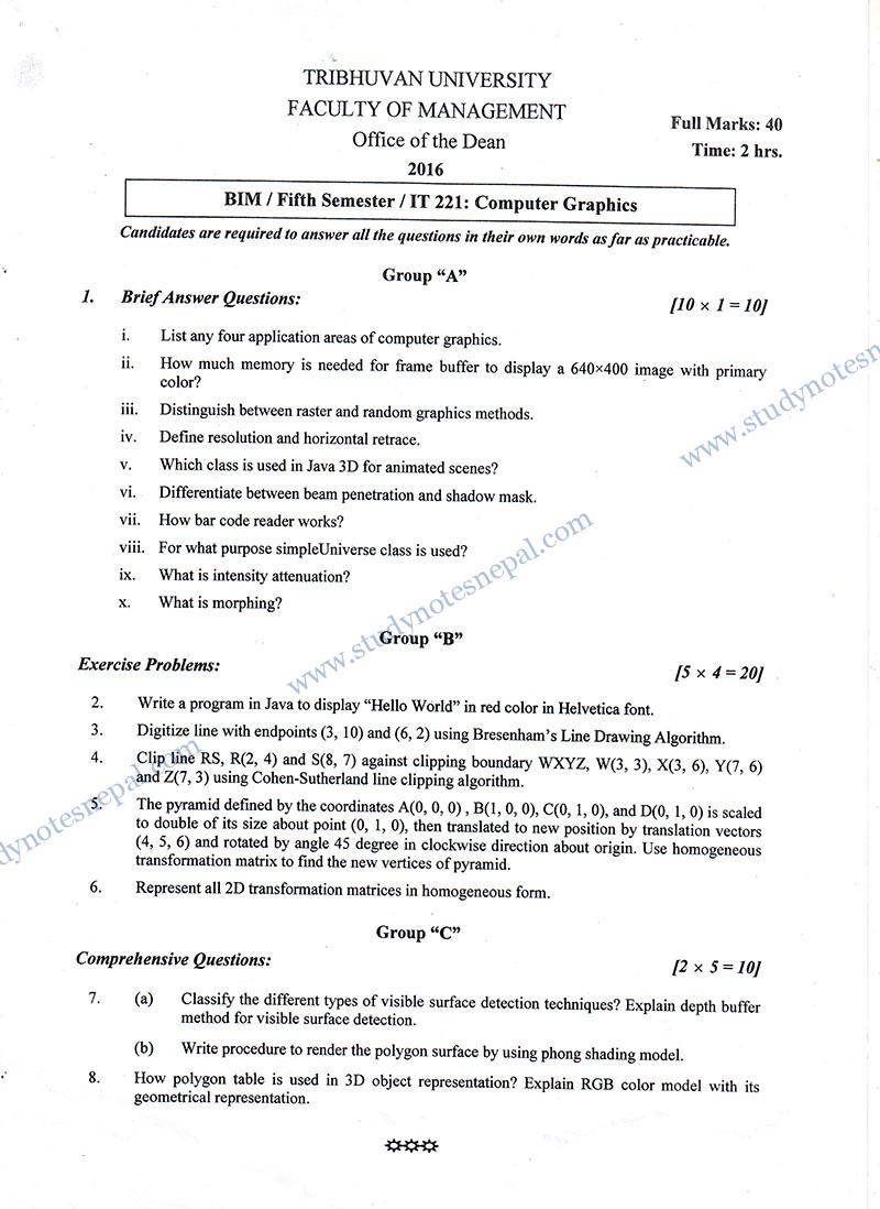 IT 221: Computer Graphics | BIM | Question Bank – STUDY NOTES NEPAL