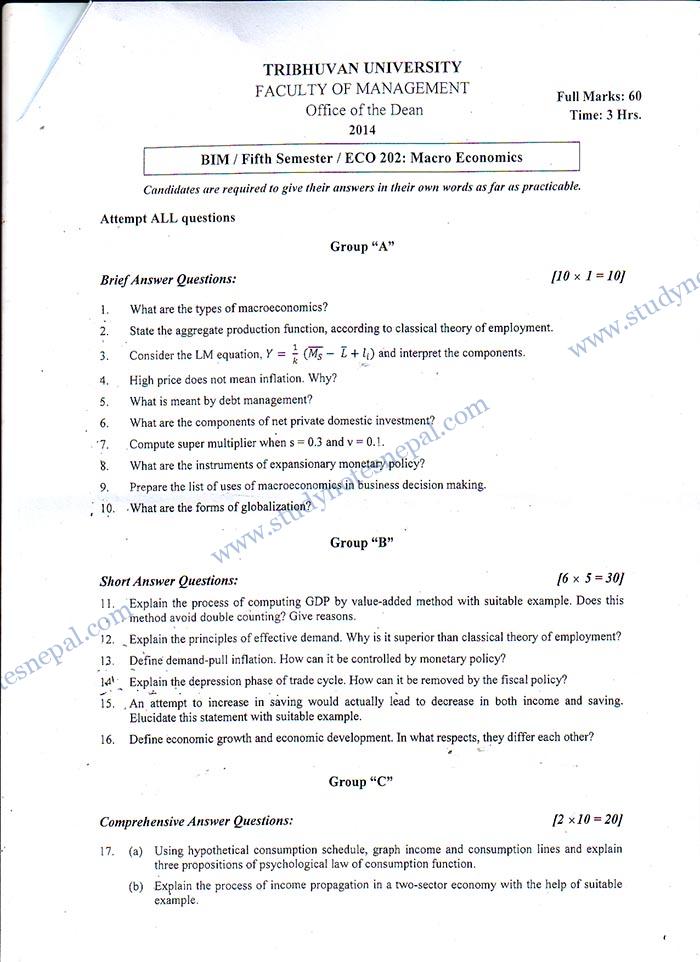ECO 202: Macro Economics | BIM | Question Bank – STUDY NOTES NEPAL