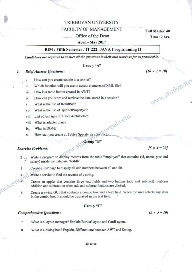 IT 222: Java Programming - II | BIM | Question Bank » STUDY NOTES NEPAL